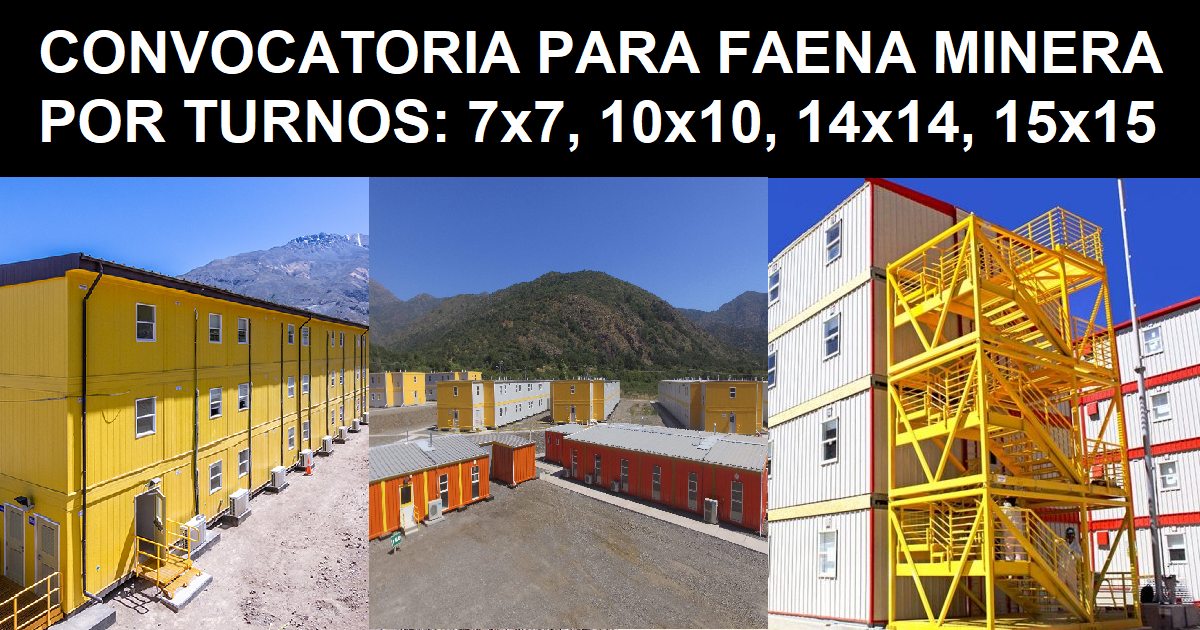 SE NECESITA PERSONAL PARA FAENA MINERA POR TURNOS 7x7, 10x10, 14x14, 15x15